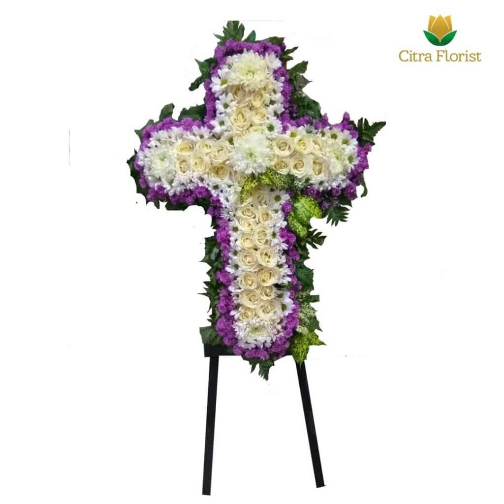 Rangkaian Bunga Krans Salib Segar Duka Cita - Citra Florist